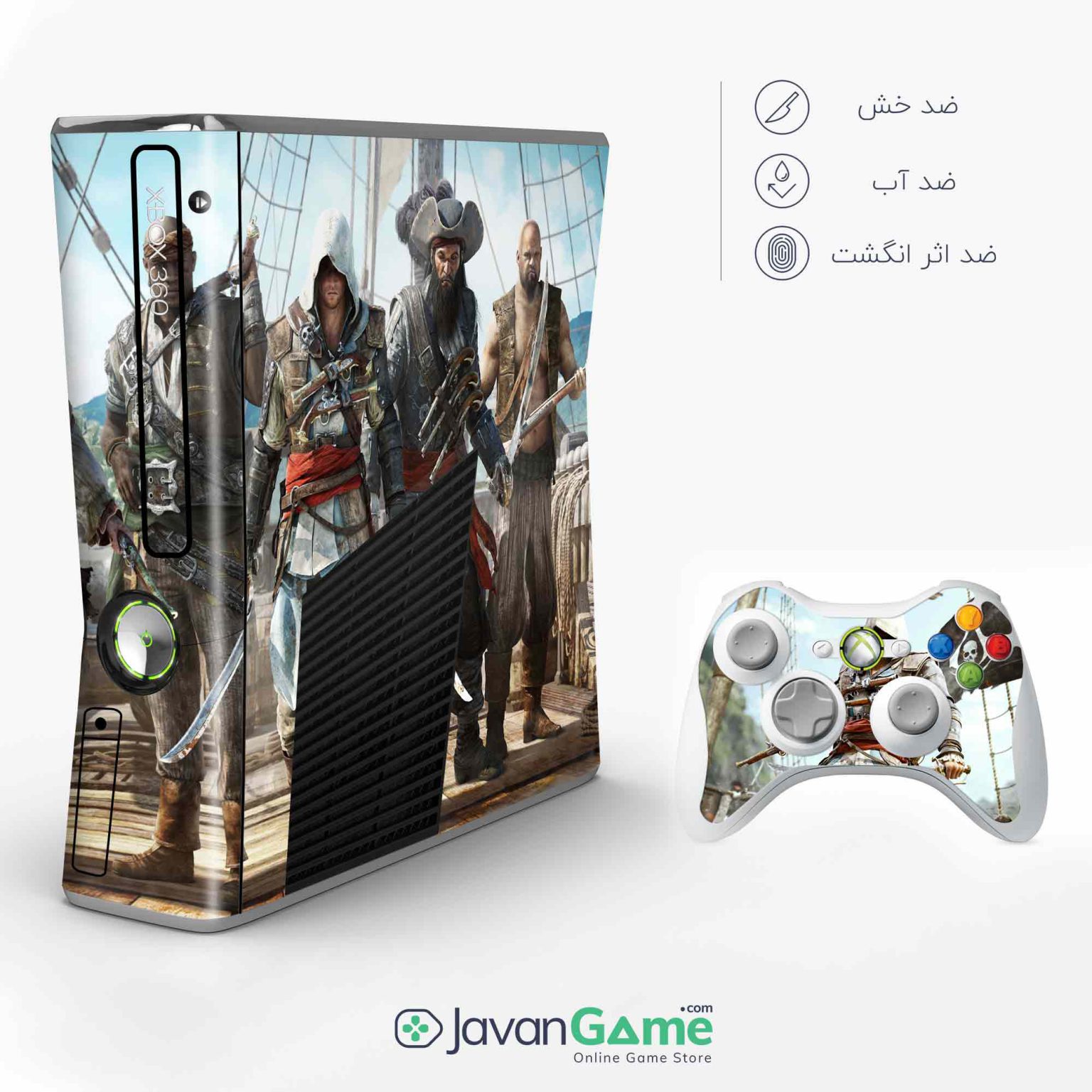 خرید اسکین Xbox 360 Slim طرح Assassins Creed Iv Black Flag جوان گیم